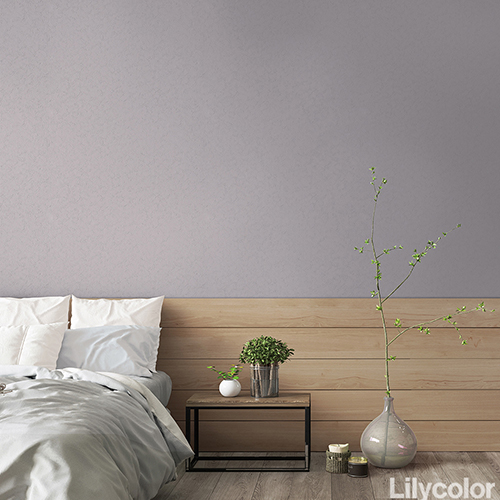 Wooden bedroom interior in beige and baby pink colour, empty woo | Wallstyle