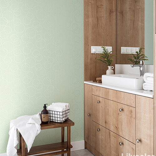 bathroom with modern furniture, washbowl, mirror and decor | Wallstyle